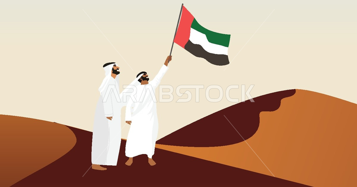 Vector cartoon characters, two Gulf Arab men in the Dubai desert ...