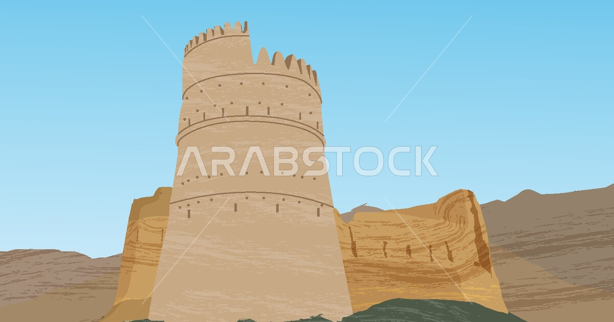 Vector cartoon design for Al Bathna Fort, Emirate of Fujairah, United ...