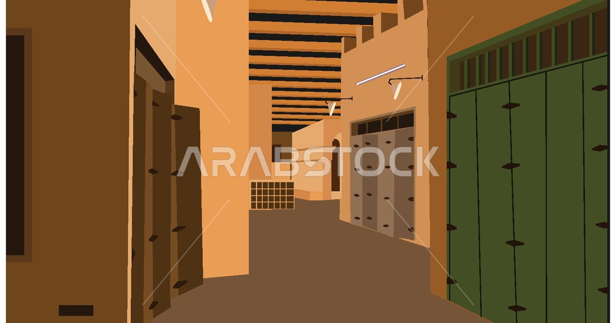 Vector cartoon to design an old Emirati house in Al Seef, Dubai, UAE ...