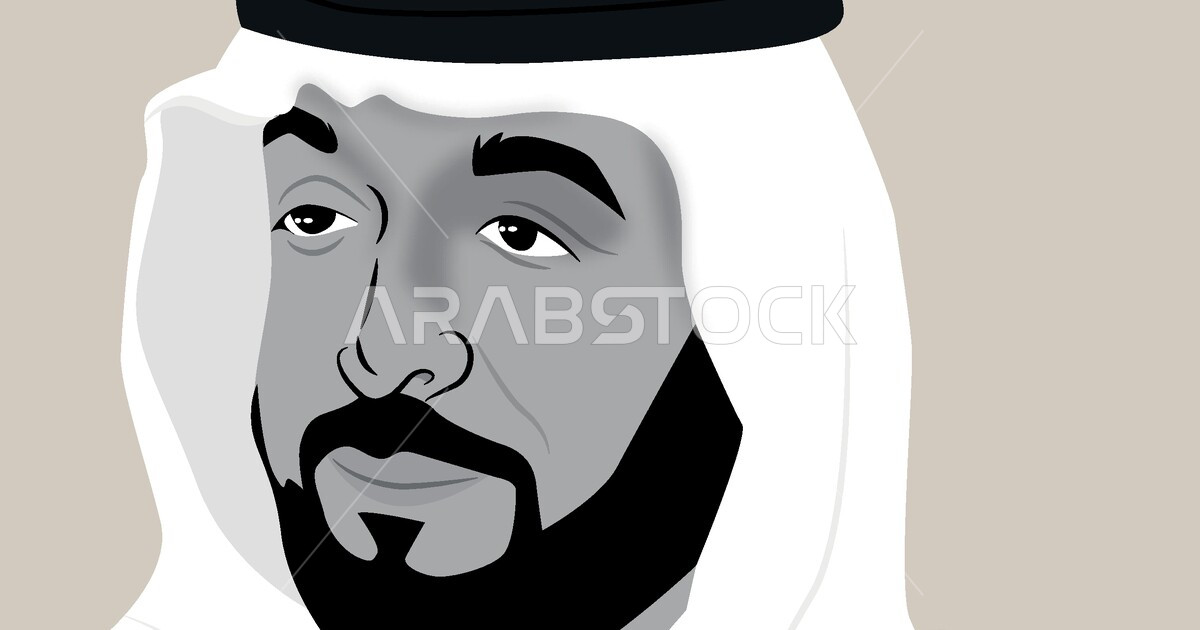 Vector black and white of a character, His Highness Sheikh Khalifa bin ...