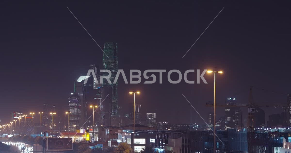 Roads and streets of Riyadh at night, King Abdullah Financial District ...