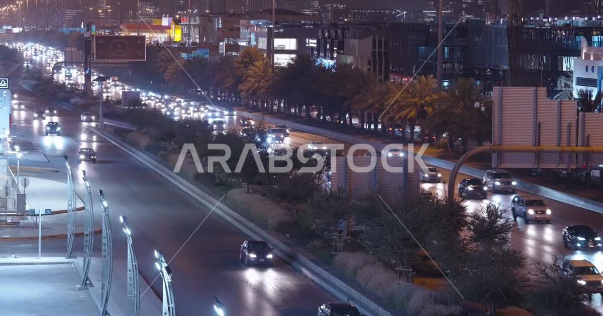 Car traffic in Riyadh, Saudi Arabia, Riyadh streets at night, green ...