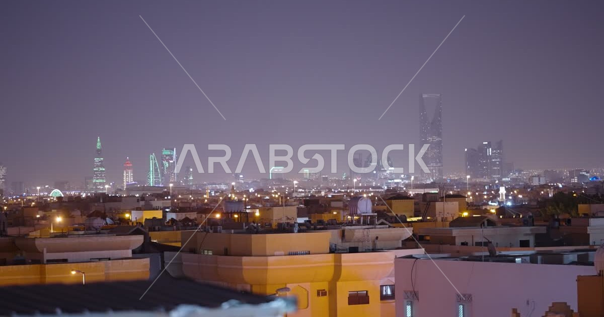 Residential neighborhoods in Riyadh in Saudi Arabia at night, luminous ...