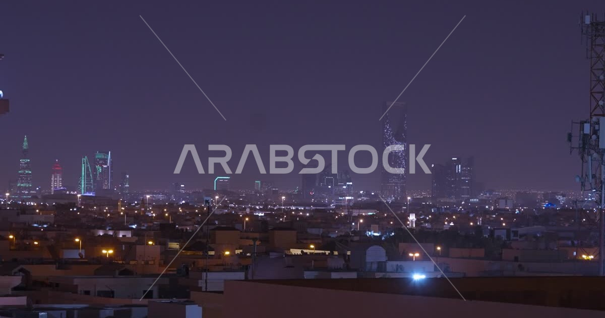 Riyadh towers in Saudi Arabia at night, luminous towers, residential ...