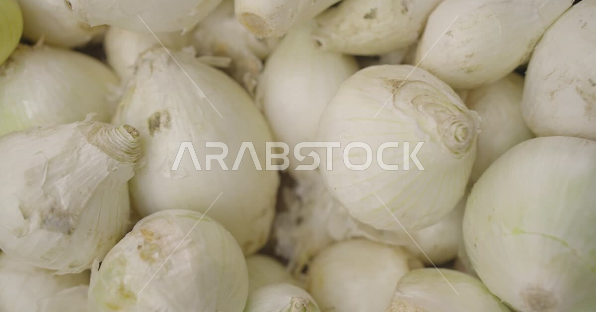 Close-up of white onion grains, fresh onion vegetables, agricultural ...
