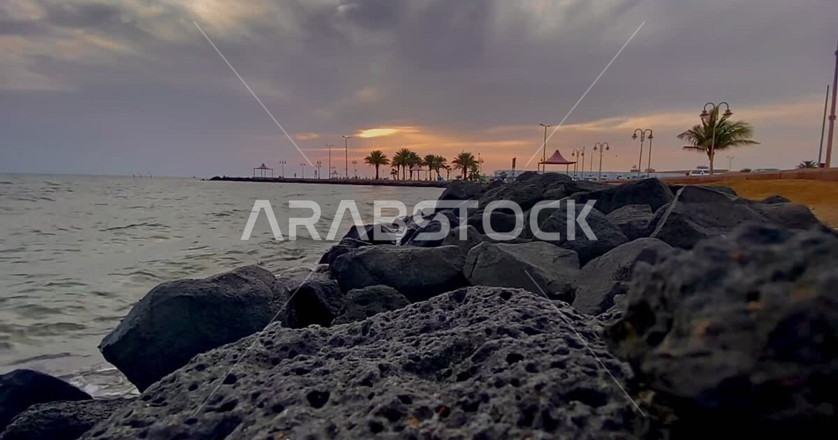 Time-lapse of sea waves in Asir, Saudi Arabia at sunset, waterfront ...