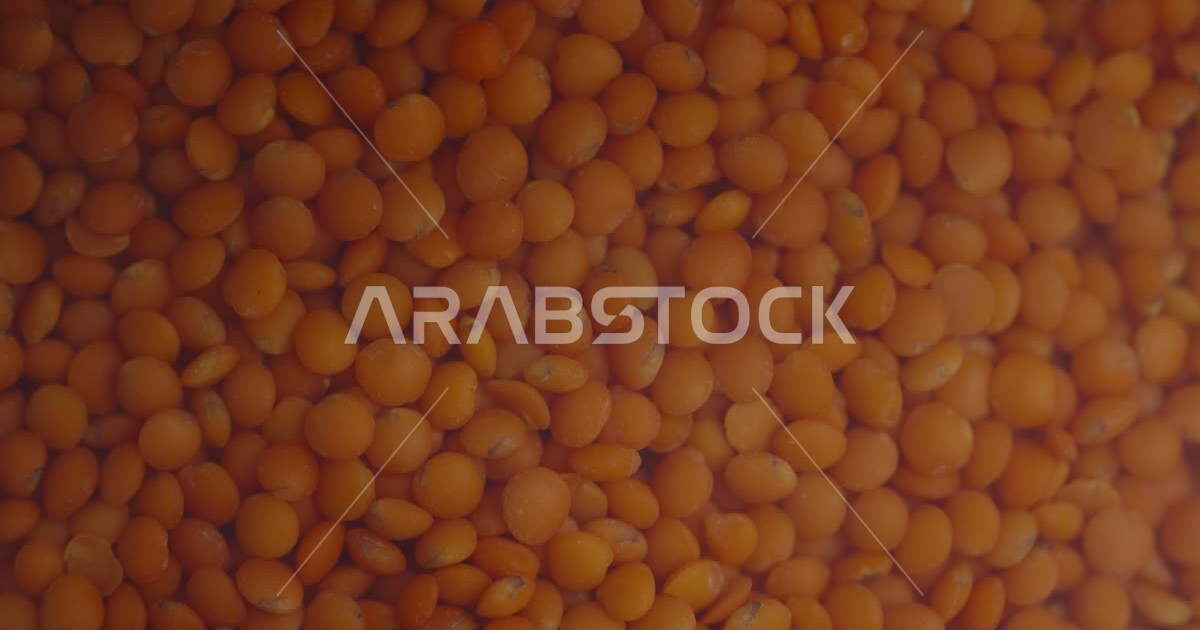 Close-up of red lentils, healthy lentils, legumes, various commodities ...