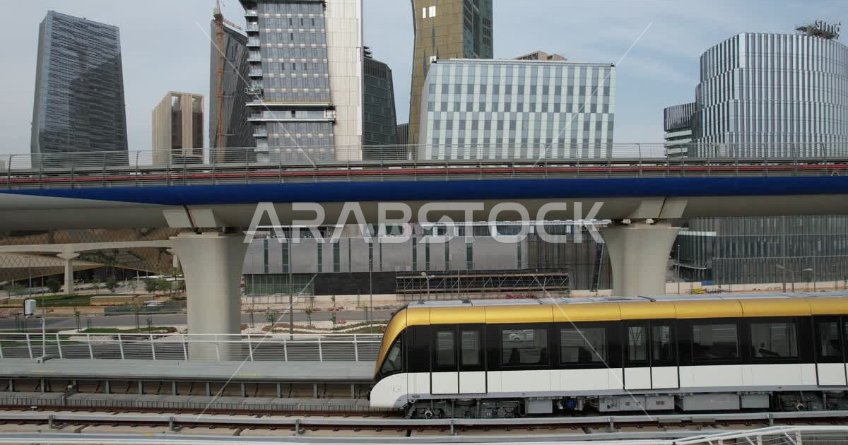 Drone photography of car traffic in the Riyadh metro in the Kingdom of ...