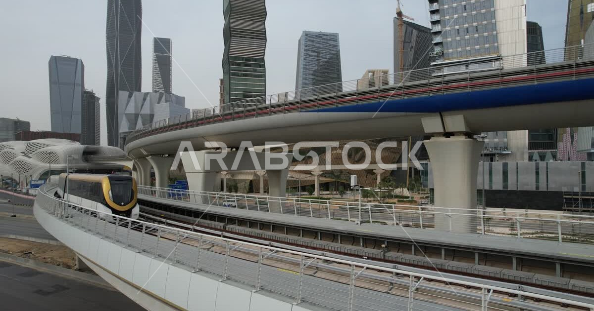 Drone photography of the Riyadh metro in the Kingdom of Saudi Arabia ...