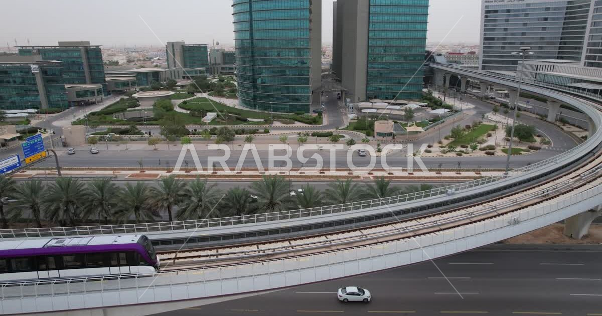 Riyadh Metro in the Kingdom of Saudi Arabia, car traffic in the road ...
