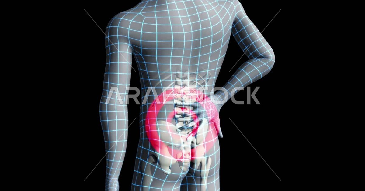 An animated scientific video of the human body, lower back and spine ...