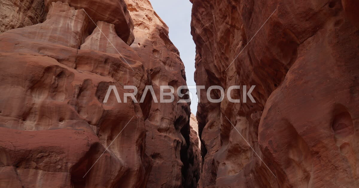 A close-up of the towering mountain cleft in the city of Tabuk ...