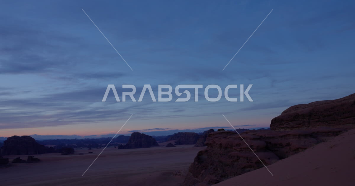 Filming a sunset scene in the desert mountainous areas of the Kingdom ...