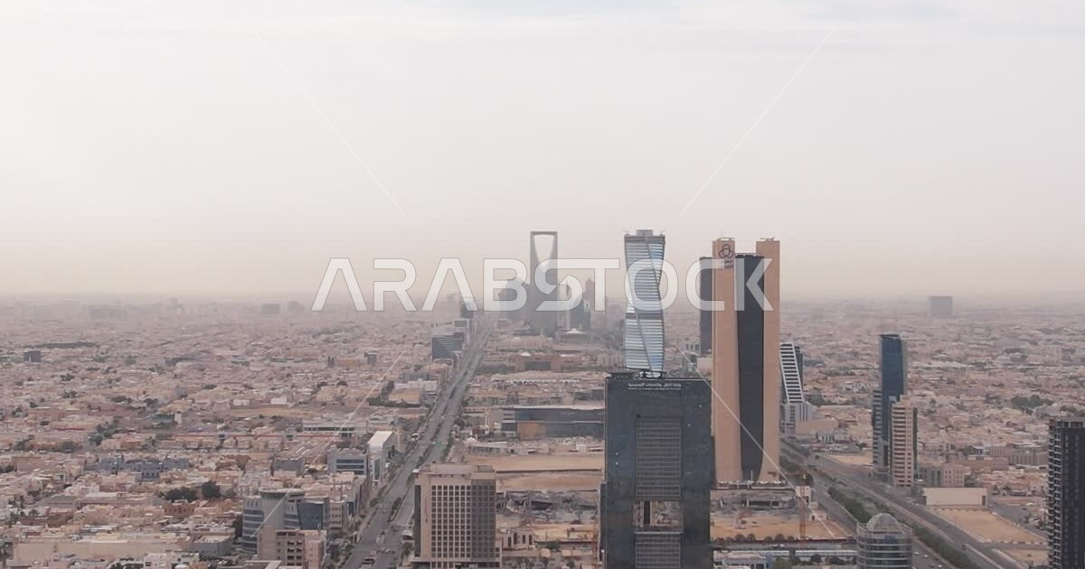 Drone photography of the towers and skyscrapers in the city of Riyadh ...