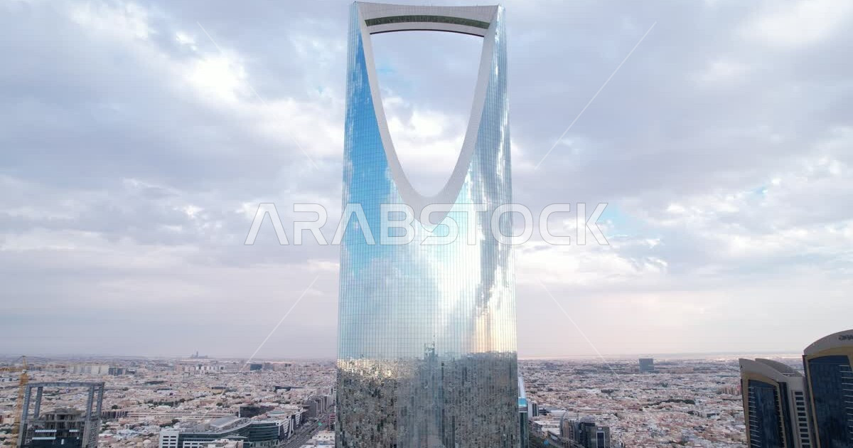 Drone photography of the Kingdom Tower in Riyadh, Saudi Arabia, the ...