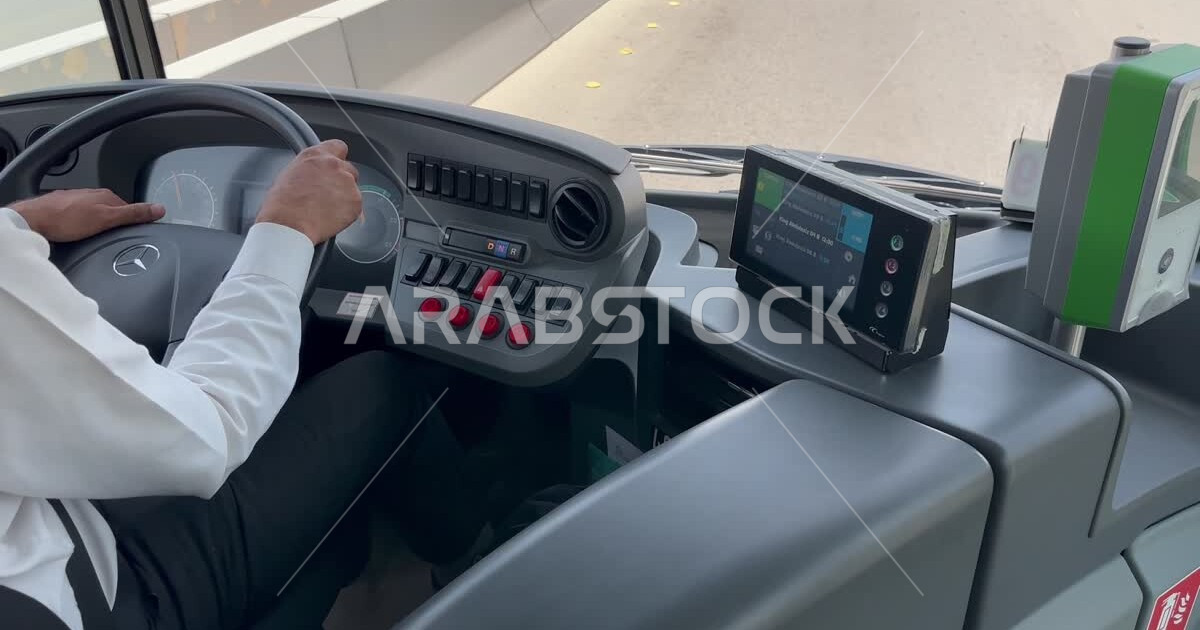 Close-up of the Riyadh bus driver in the Kingdom of Saudi Arabia, the ...