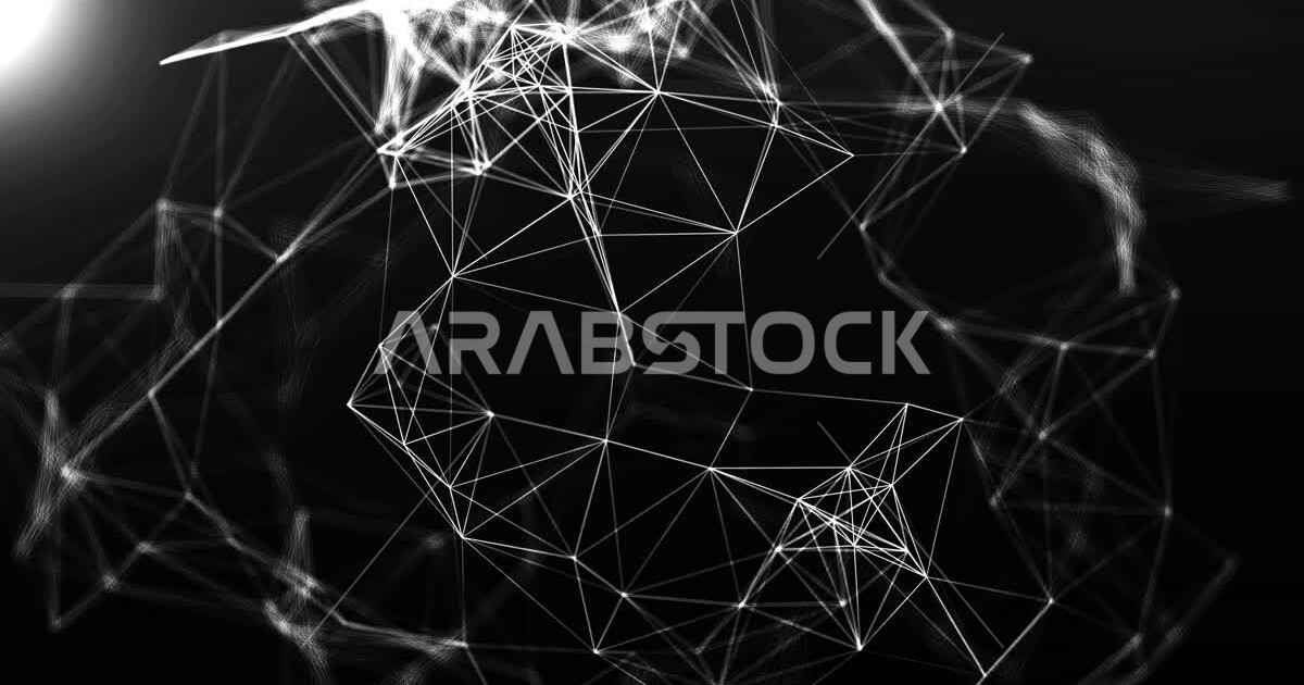 Computer information technology, dark black background with white grid ...