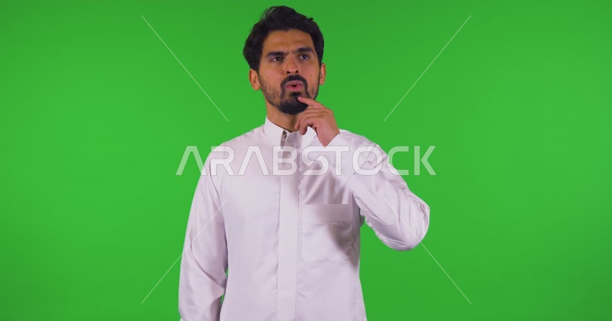 Chroma of a Saudi Gulf man with facial gestures indicating thinking and ...
