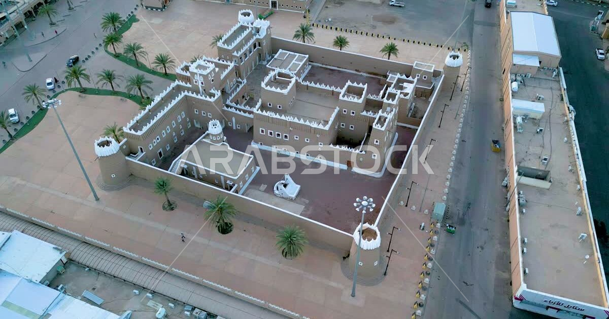Aerial photography of the historic Emirate Palace in the city of Najran ...