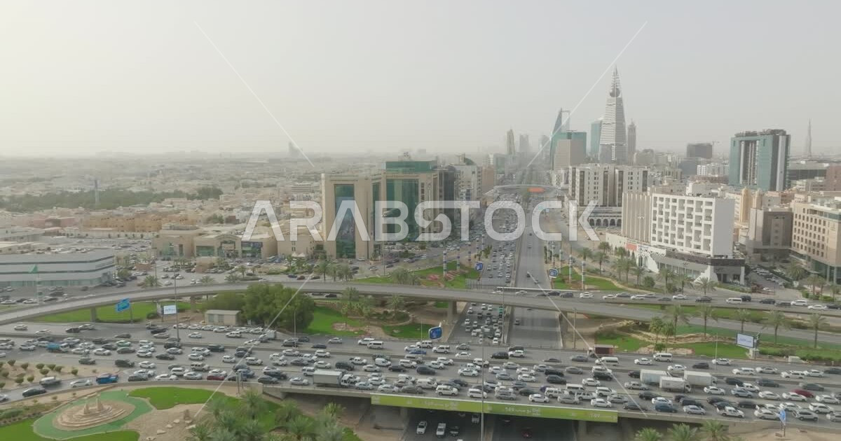 Drone photography of Cairo Square in Riyadh, Saudi Arabia, car traffic ...