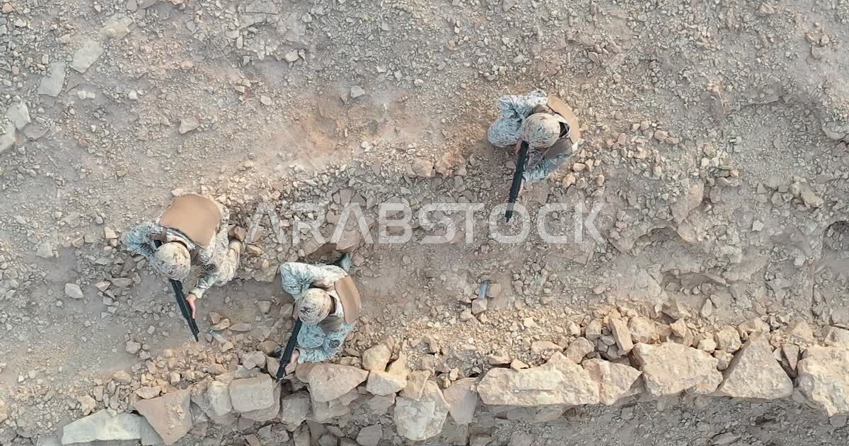 A top view of the Saudi border guards, maintaining the security of the ...