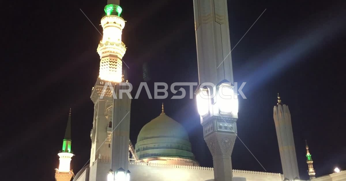 Close-up of the Prophet's Mosque in Medina, Kingdom of Saudi Arabia at ...