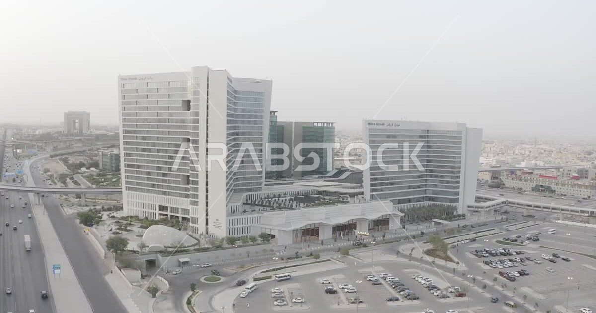 Drone photography of the Hilton Riyadh Hotel in the Kingdom of Saudi ...