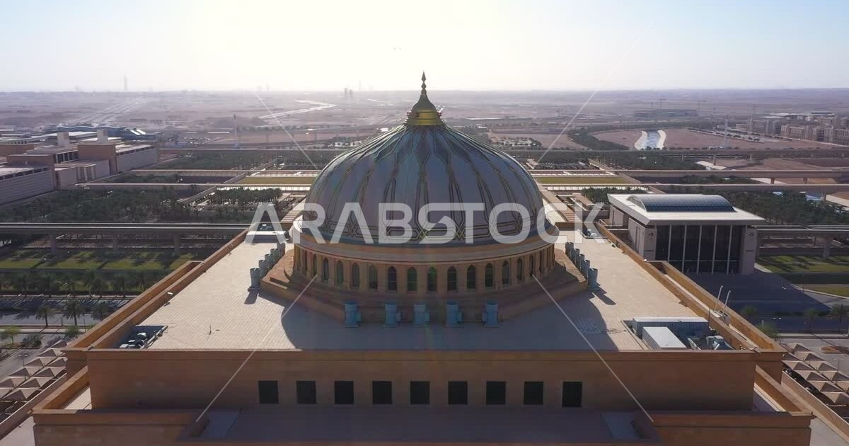 Vertical drone photography of the central library at Princess Nora bint ...