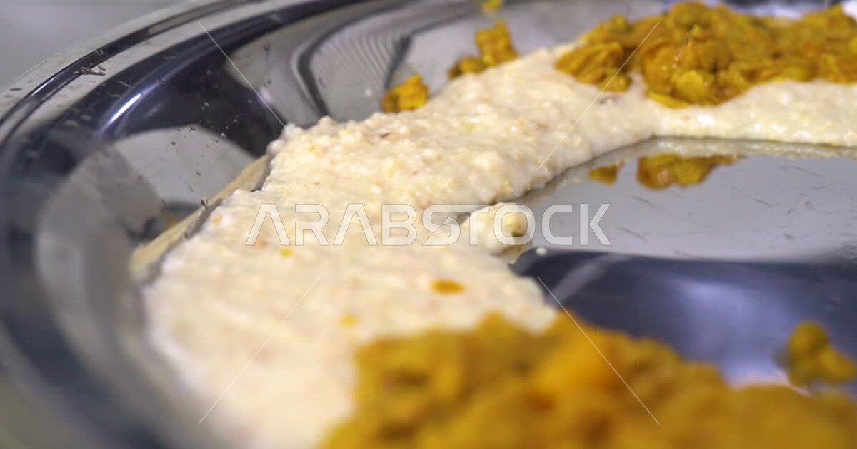 A traditional Arabic meal, a close-up of the delicious jereesh dish ...