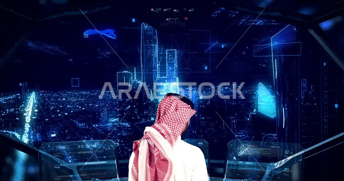 Photography from the back of a Saudi Arabian Gulf man wearing the ...