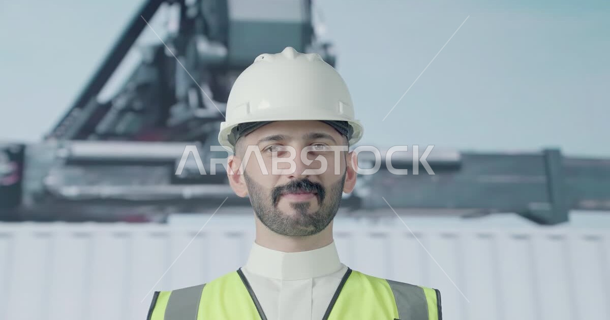 Port of cargo and containers, an Arab Saudi Gulf engineer who ...