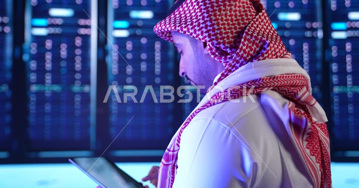 A group of internet servers and servers, a server barn, a photograph ...