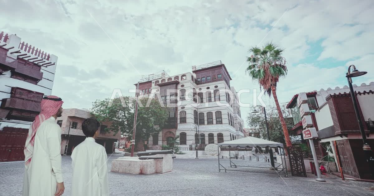 Wooden Rawashin in the old Arab architectural building, famous ...