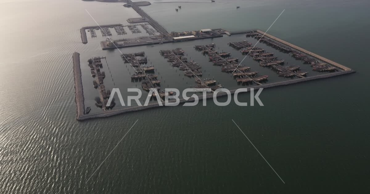 Drone photography of ships and boats on the Eastern Beach - Dammam in ...