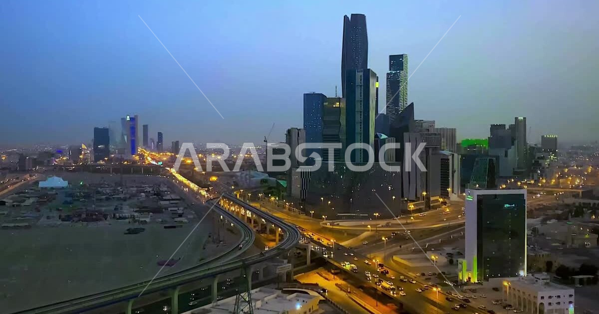King Abdullah Financial District (KAFD) towers, car traffic in the ...