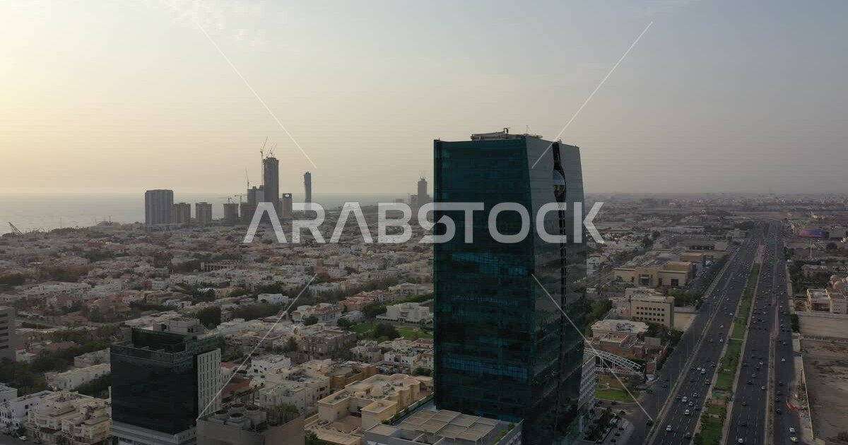Drone photography of the screen tower in the city of Jeddah in the ...