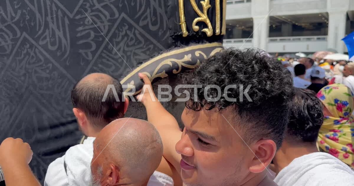 Tawaf around the Holy Kaaba, a close-up of the pilgrims of the Sacred ...