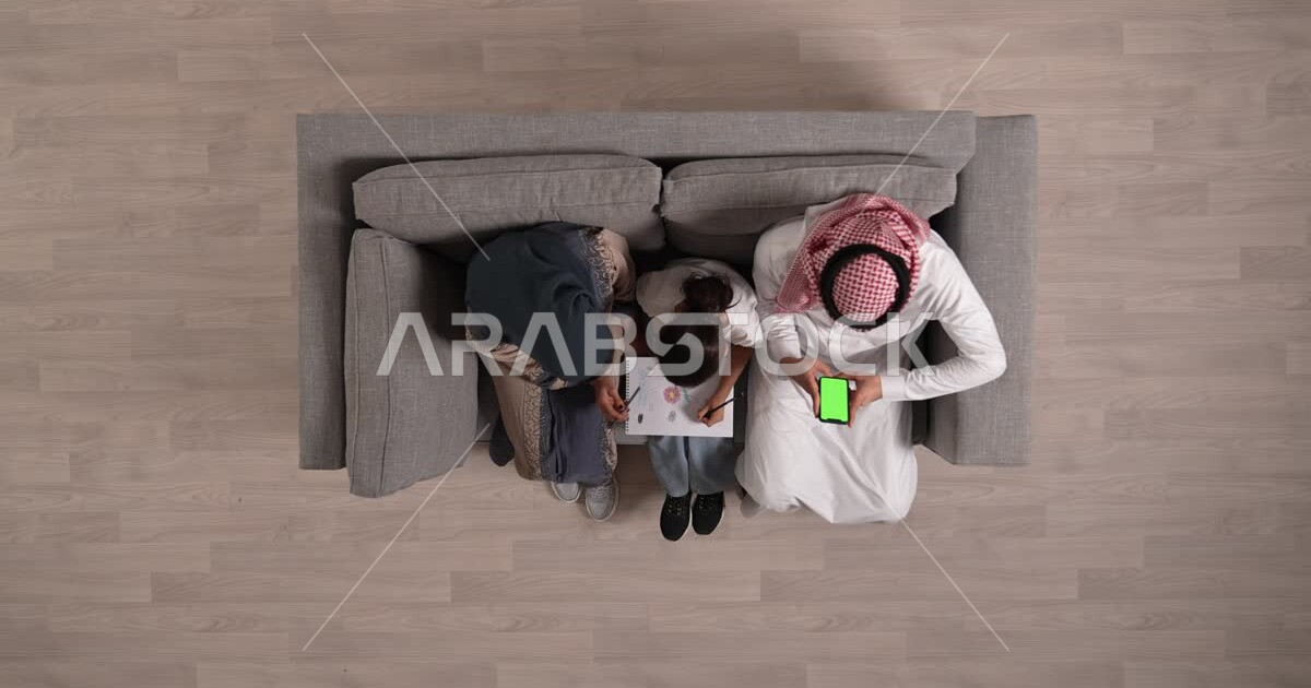 The concept of family stability, a picture from above of a Saudi ...