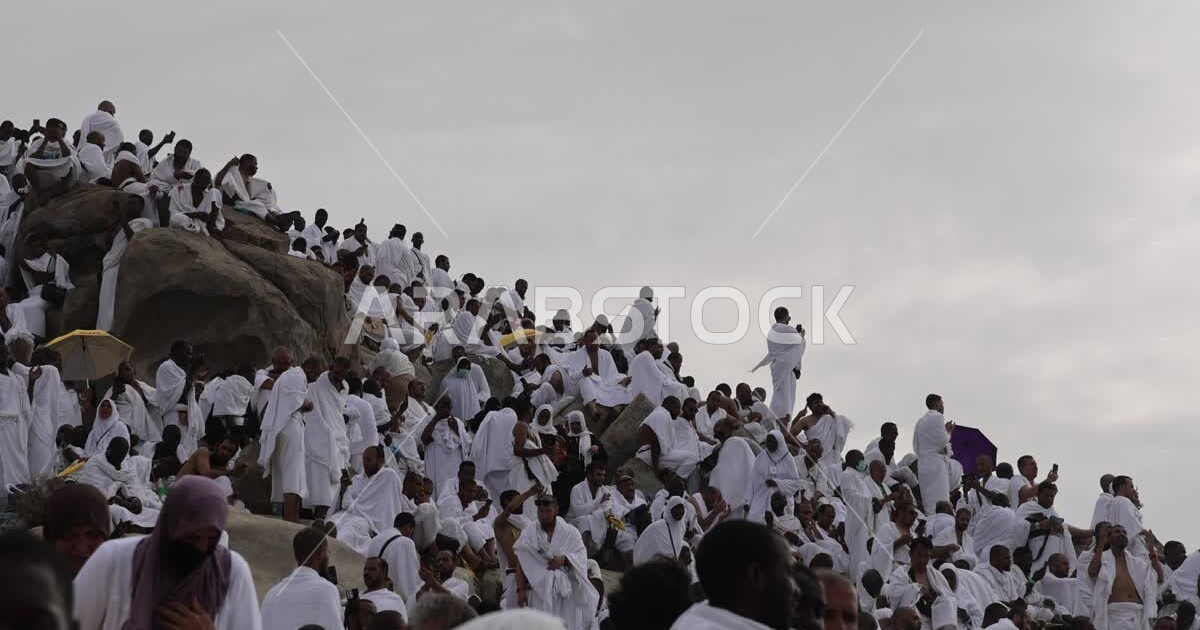 Islamic religious sacred landmarks and places, close-up of the pilgrims ...