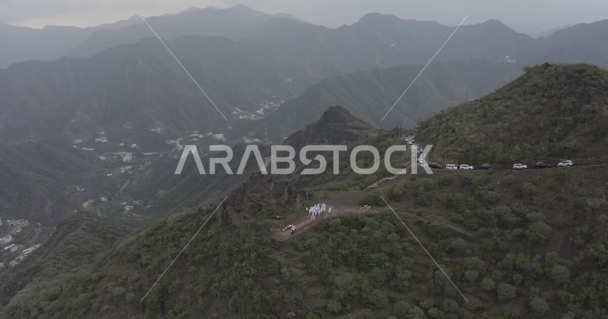 A top view of the mountains and forests of the Rijal Almaa Heritage ...