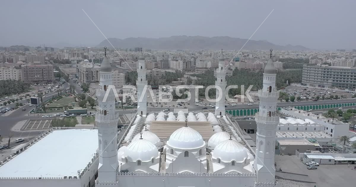 Holy religious monuments, drone photography of the Quba Mosque in ...