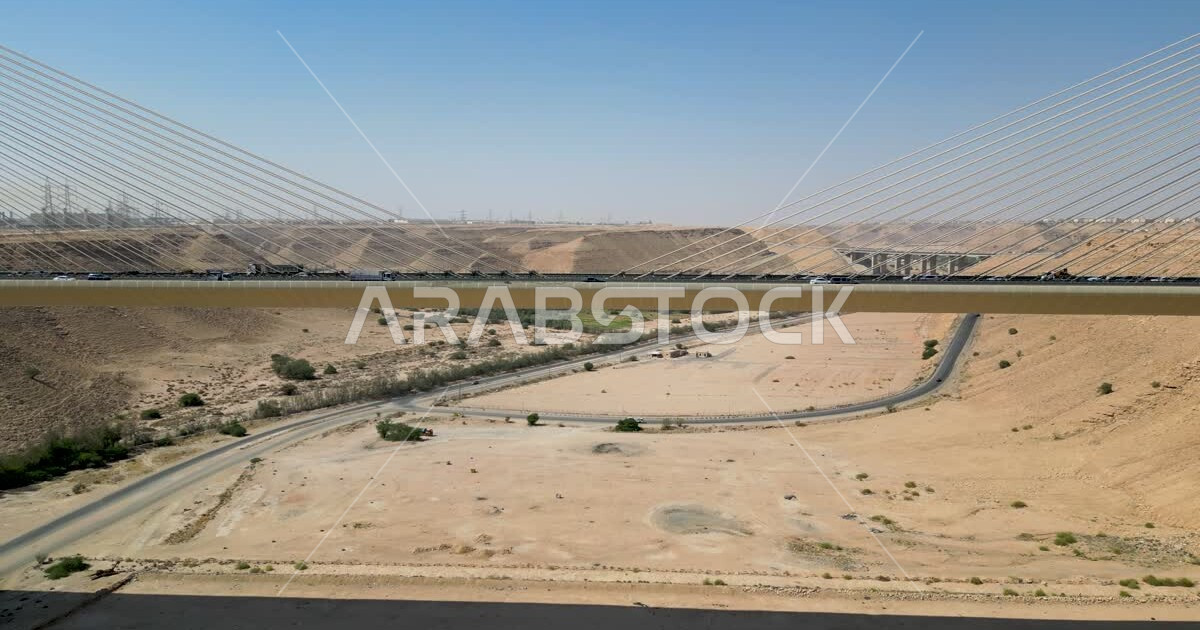 Car traffic, drone photography of the suspension bridge in the city of ...