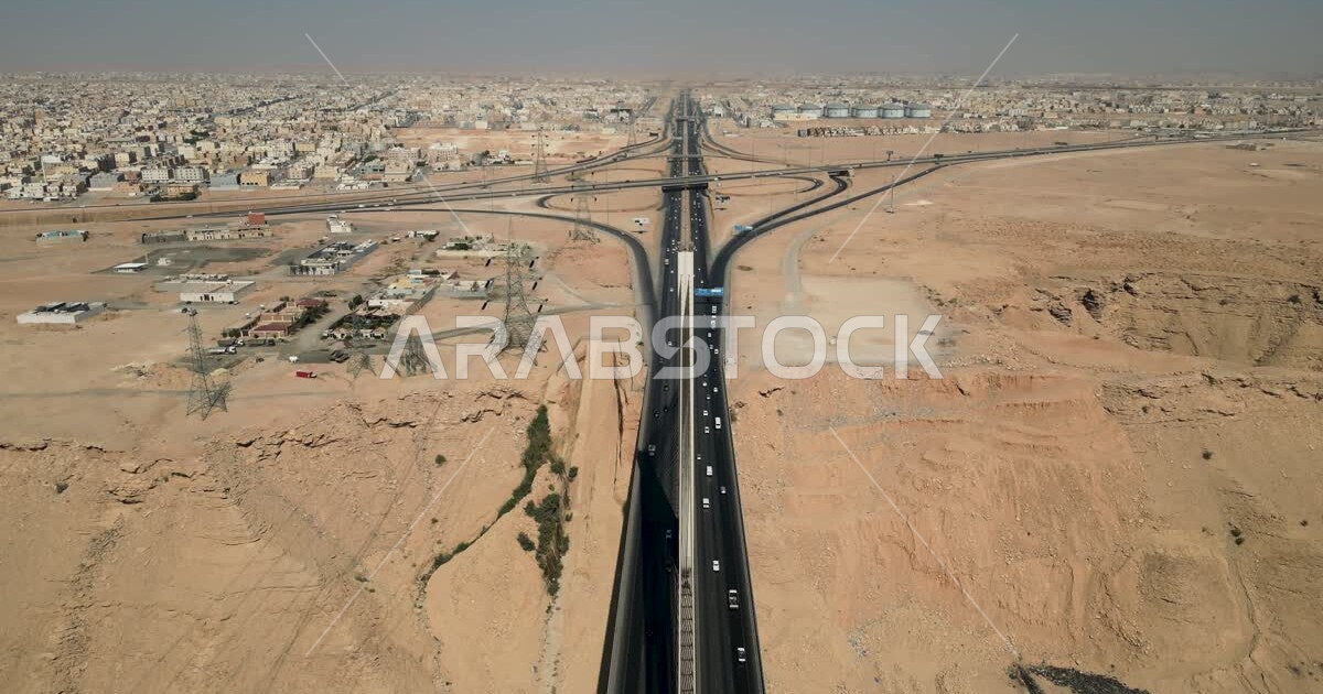 Drone photography of the suspension bridge in the city of Riyadh in the ...