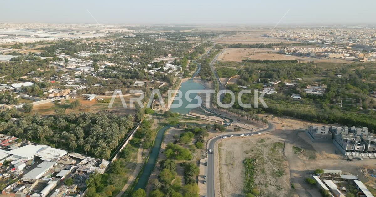 Landscapes in Riyadh, drone photography of Wadi Hanifa, green trees and ...