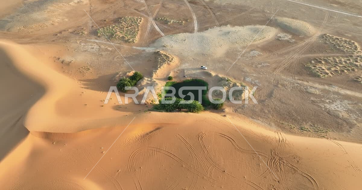 Sandy hills and plateaus, Brodan Oasis in the Najd region in Riyadh, a ...