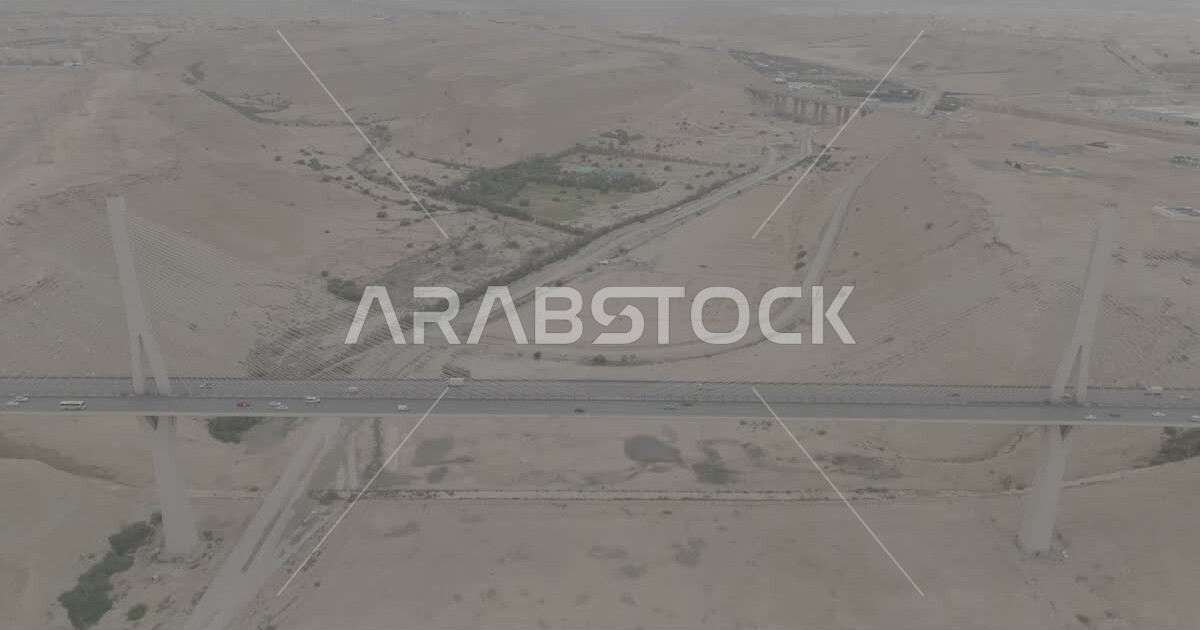 Drone photography of the suspension bridge in the city of Riyadh in the ...
