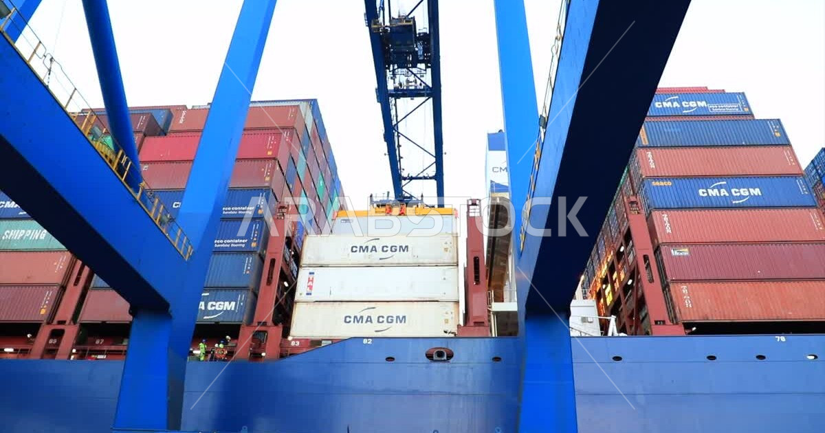 A close-up of the placement of commercial containers in the Jeddah ...