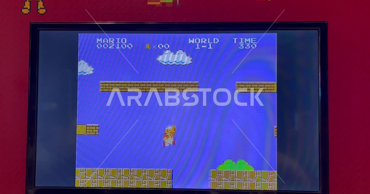 Close-up of the old Mario screen, the first Nintendo electronic game ...
