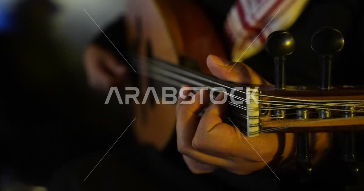 Musical artistic talents, practicing Saudi folk arts, playing the oud ...