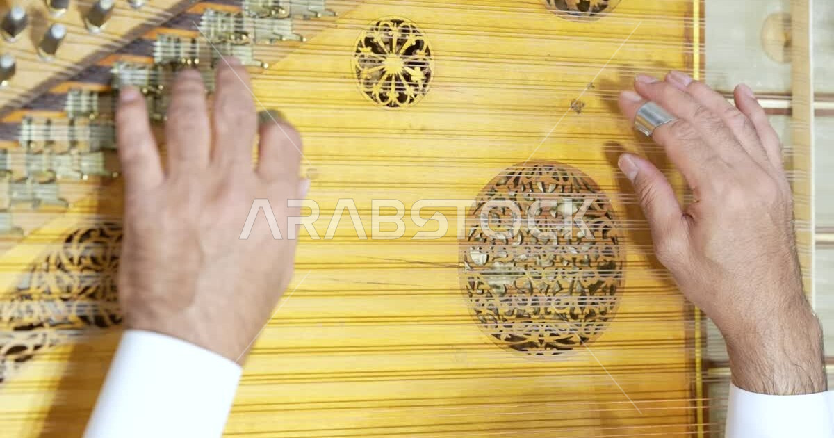 A close-up depiction of the wooden zither, presenting programs, musical ...